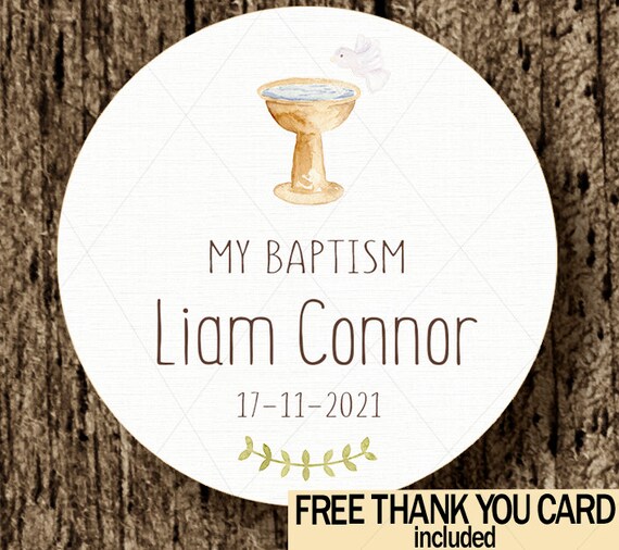 Baptism favor sticker - christening thank you tag - boy baptism label ...