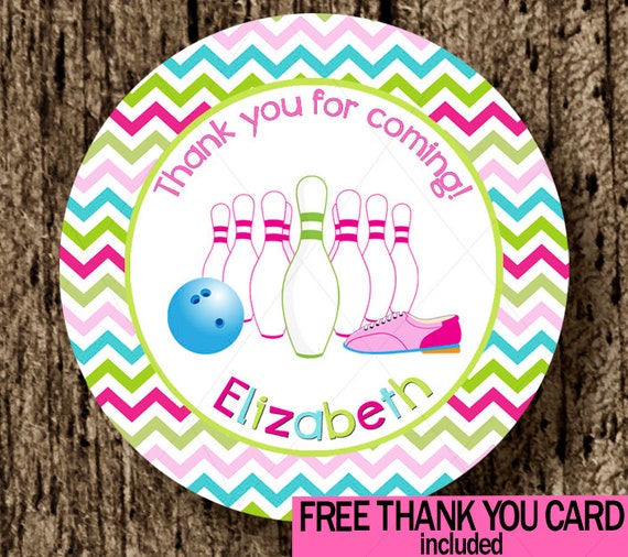 Bowling favor label - bowling party sticker - girl bowling party ...
