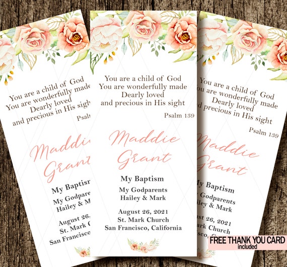 Baptism Bookmark - christening remembrance card - baptism printable ...