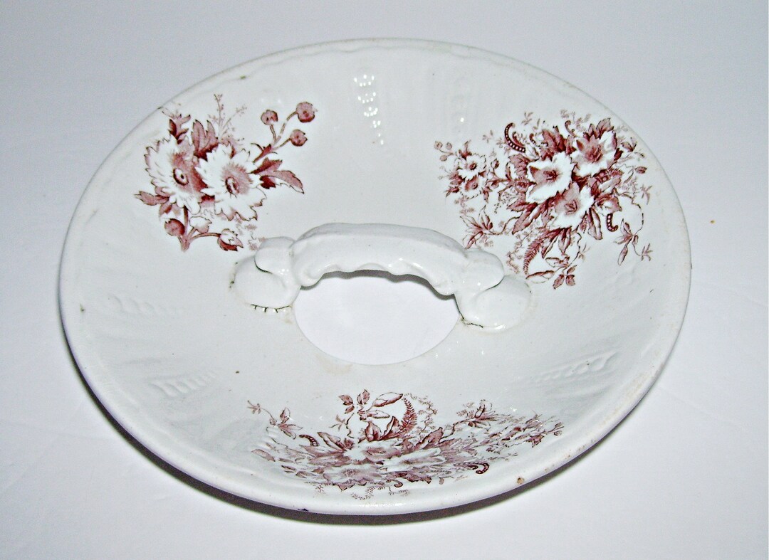 Antique Brown Transferware Slop Bucket Waste Jar Lid Only Floral ...