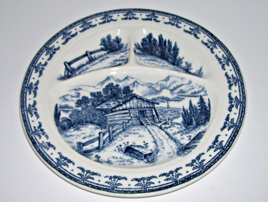 Alliance Vitrified China Avco Grille Scenic Blue Plate Restaurant Ware ...