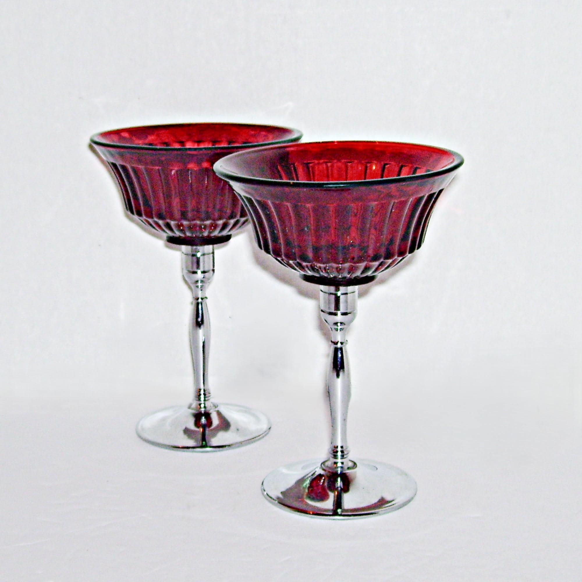 2 Vintage Ruby Red Cocktail Glasses Chrome Stems Art Deco - Etsy