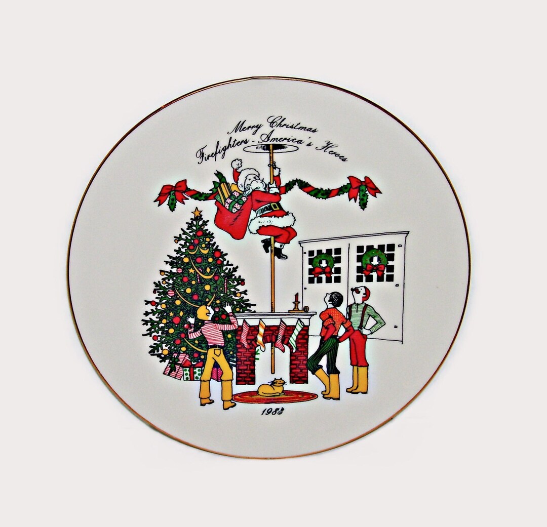1983 Firefighter Heroes Christmas Plate: Griffith Pottery House Santa ...