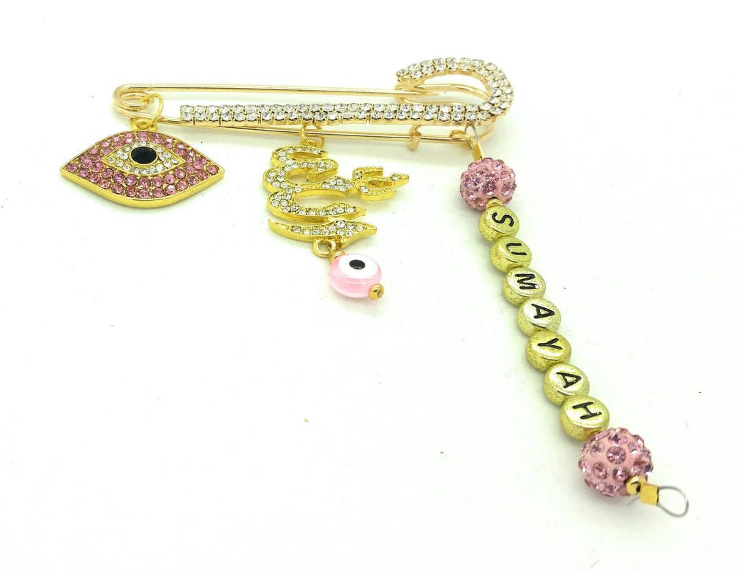 Gold Rhinestone Allah Stroller Pin, Evil Eye Pin, Name Pin ...