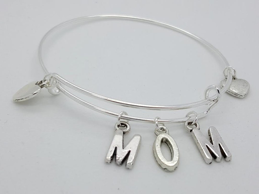 Mom Silver Bangle, Mom Charms Bangle, Mothers Day Gift, Mom to Be Gift ...