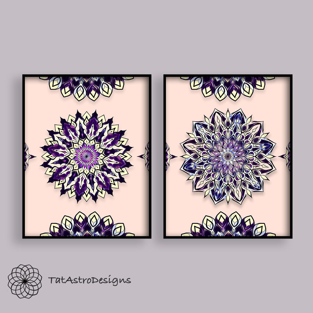 Purple, Pink, Gold Digital Mandala Print, Pair Mandala, Mandala Tiles ...