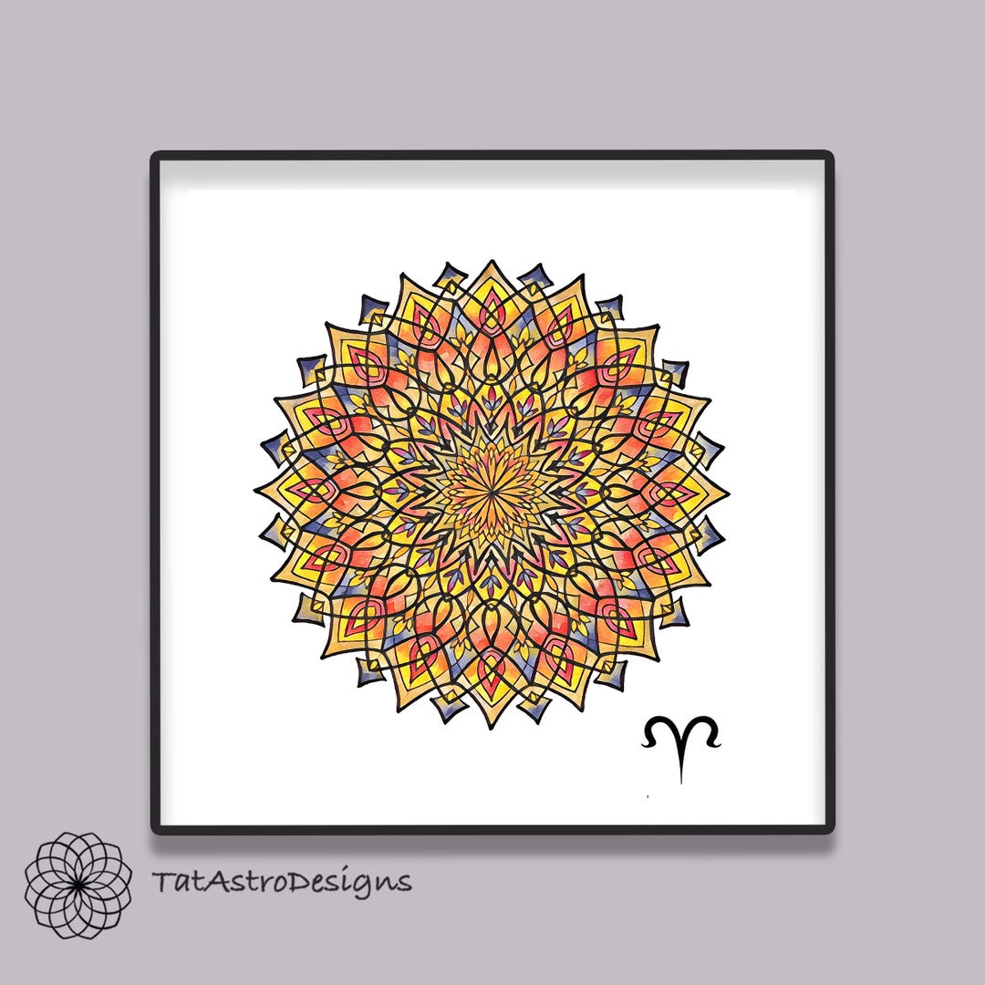 ARIES Digital Mandala, Mandala for Coloring, Clip Art Mandala Design ...