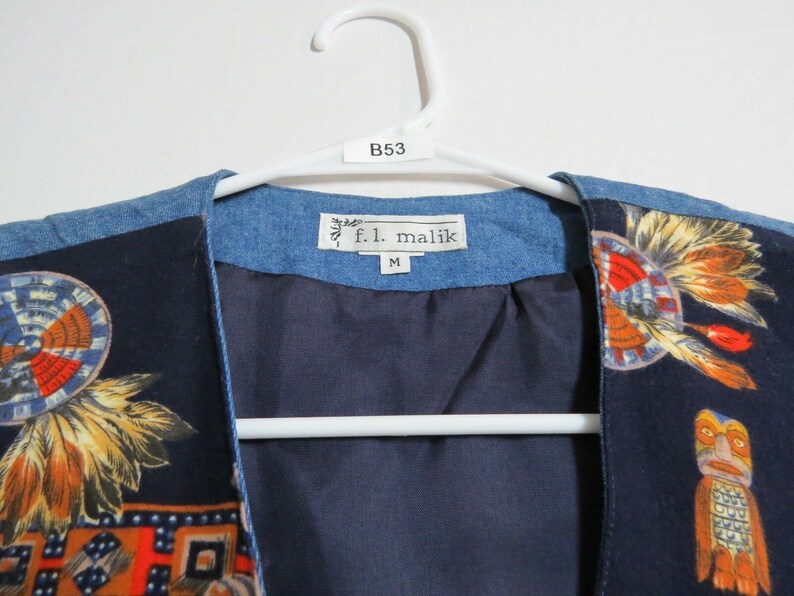 Sz M Navy Blue Native Indian Chief Bohemian Print Womens Cotton #B53 ...