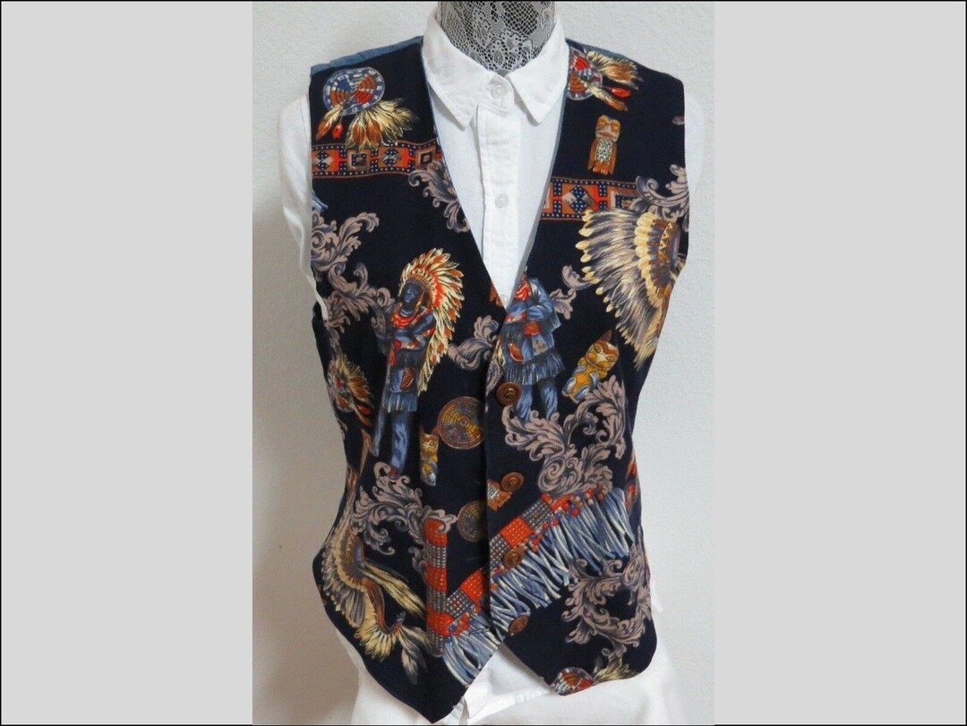 Sz M Navy Blue Native Indian Chief Bohemian Print Womens Cotton #B53 ...