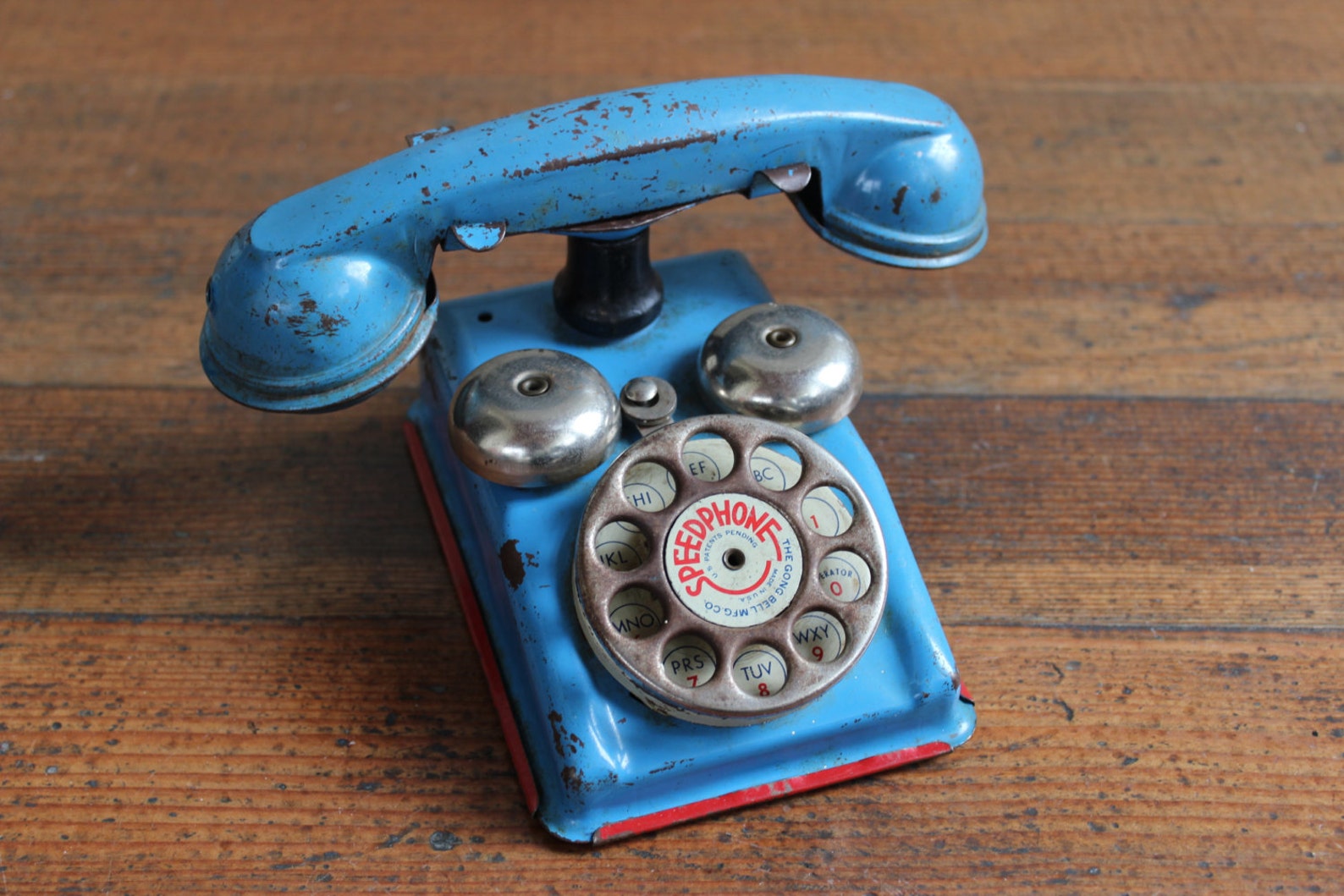 Vintage Blue and Red Toy Phone (speedphone - the Gong Bell Mfg. Co.) - Etsy
