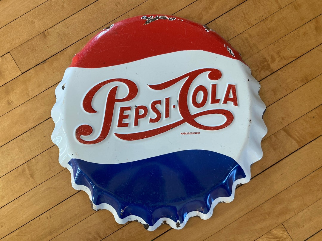 Antique Concave Pepsi Cola Bottle Cap Advertising Sign- (516-A, Marca ...