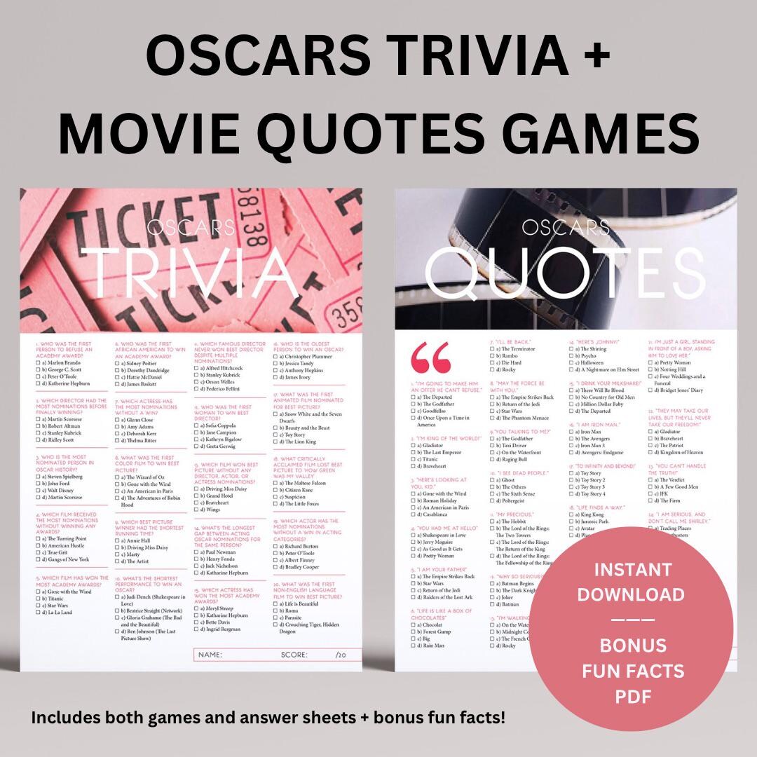 2025 OSCARS TRIVIA + Movie Quotes Games | Instant Downloadable Easy ...