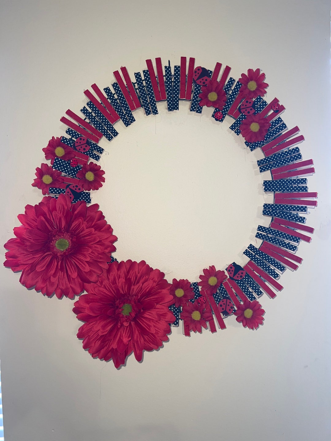 Spring Summer Ladybug Flower Clothespin Wreath - Etsy
