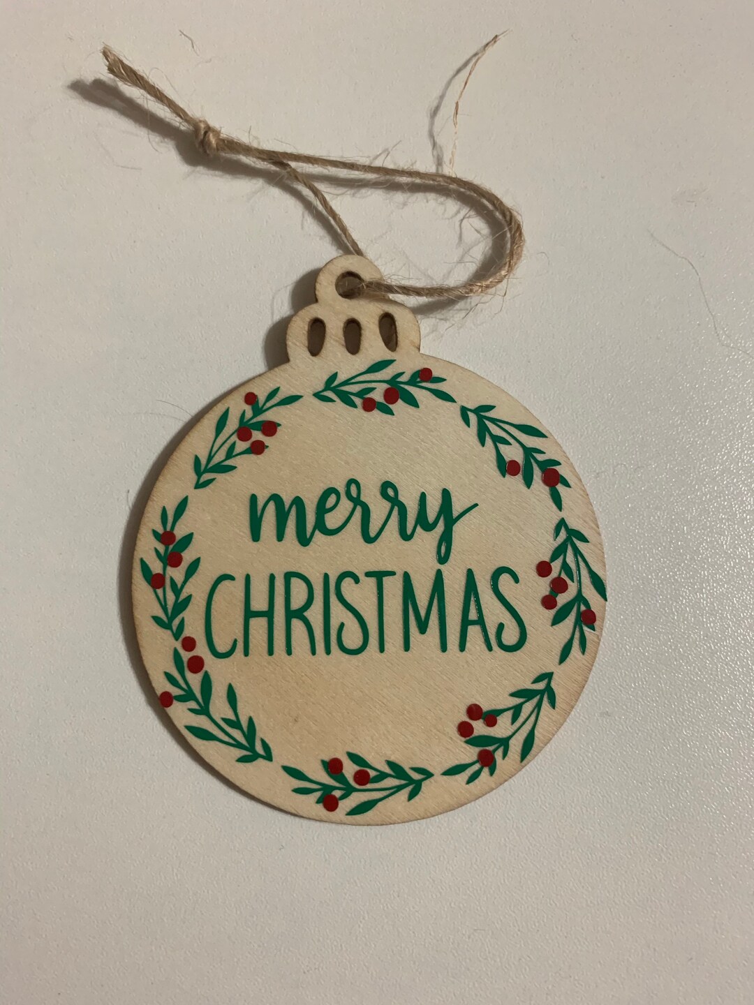 Merry Christmas With Holly Wreath Ornament - Etsy