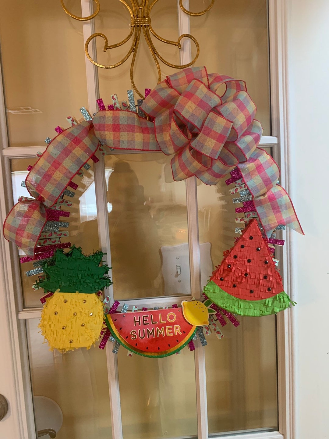 Hello Summer Watermelon and Pineapple Clothespin Wreath - Etsy