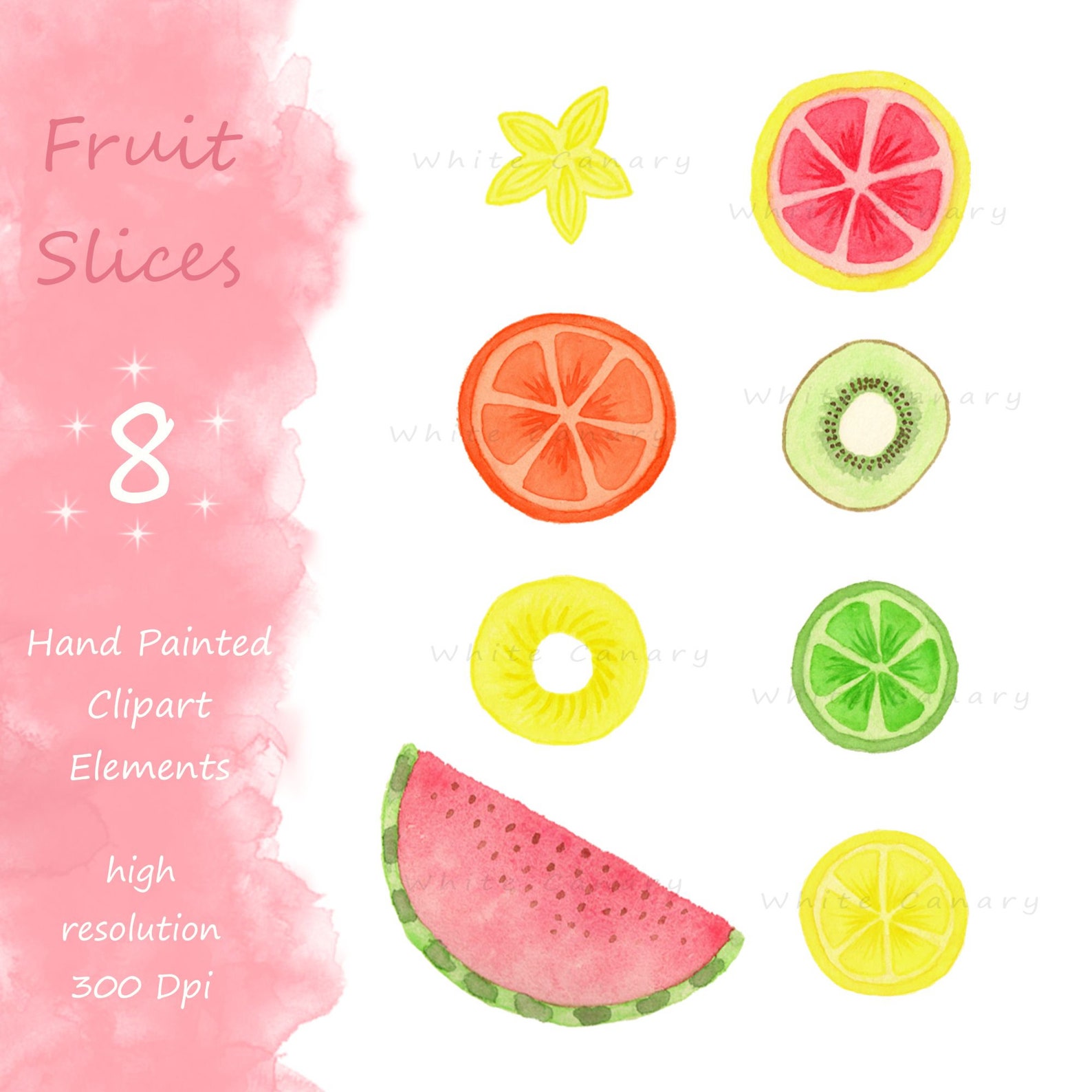Fruit Slice Clipart, Watercolor Clipart, Fruit Digital Clip Art ...