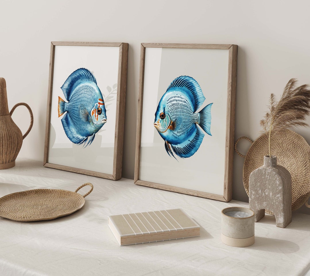 Marine Life Blue Discus Fish Set of 2 Prints Coastal Nursery Art Modern ...