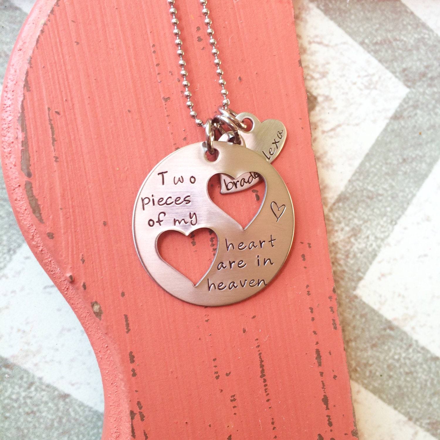 Personalized Memorial Necklace - Two Pieces of My Heart Are in Heaven ...