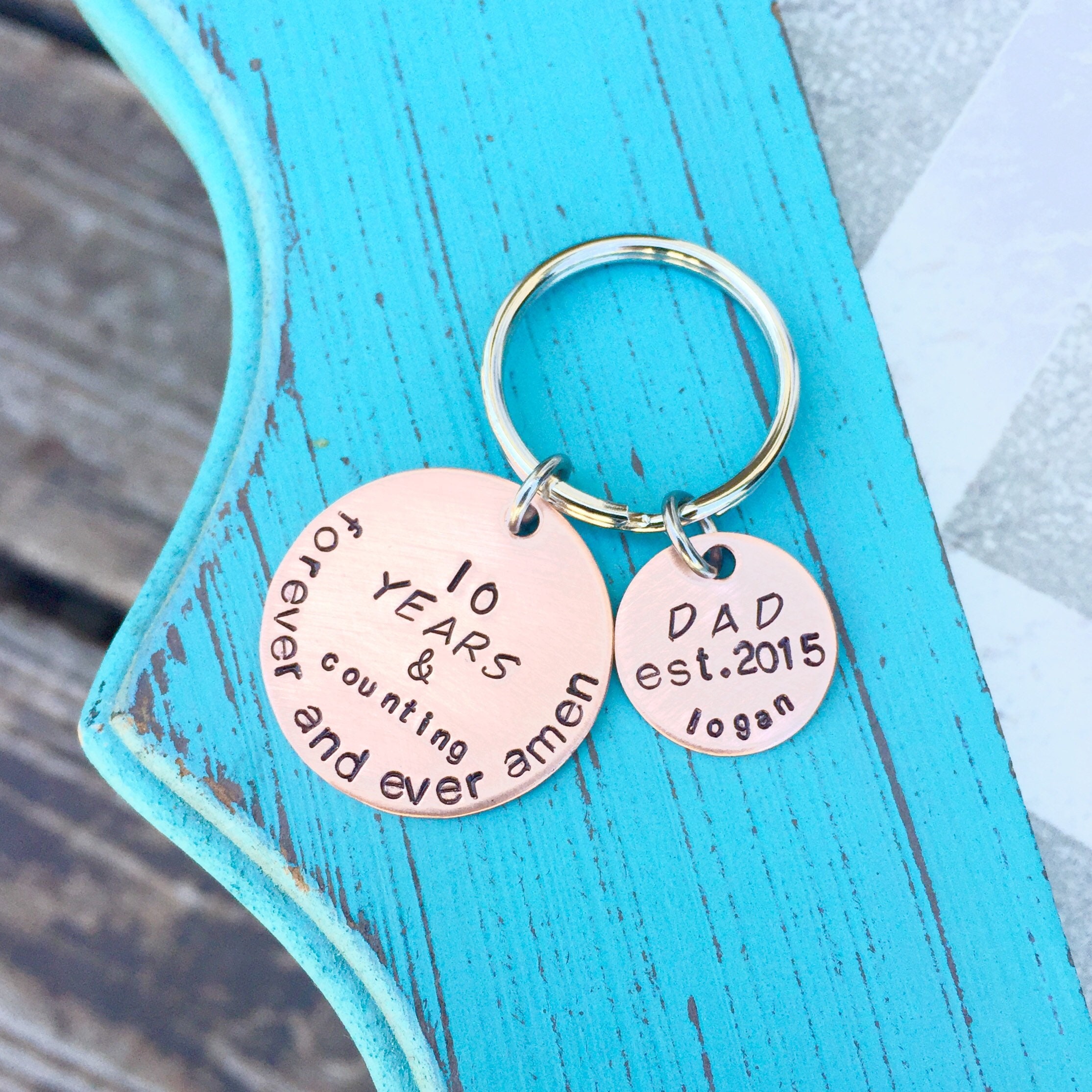 Anniversary Keychain Dad Keychain Hand Stamped Keychain | Etsy