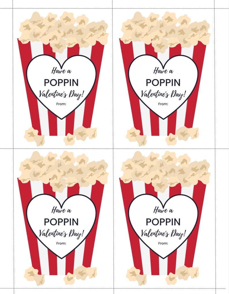 PRINTABLE Popcorn Valentine Cards / Valentine Printable for - Etsy