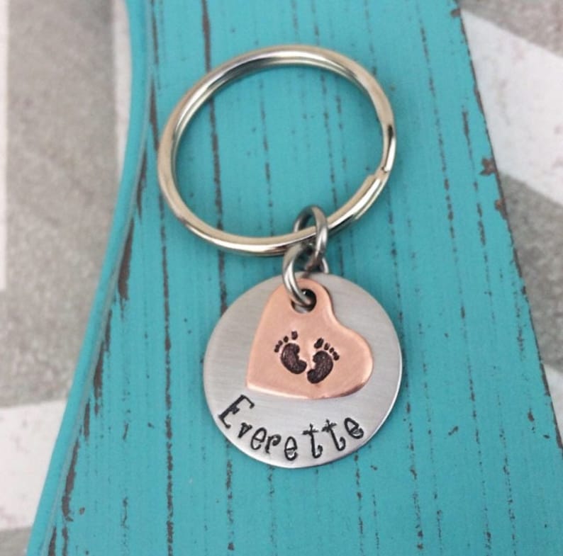 Custom Baby Name Keychain Hand Stamped Keychain Heart - Etsy