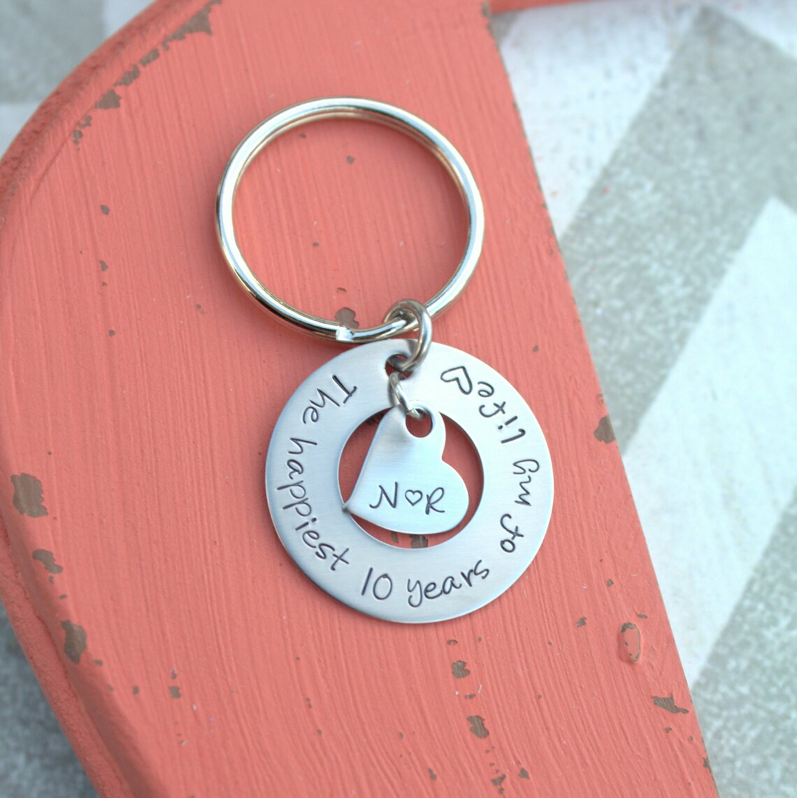 Anniversary Keychain - Hand Stamped Keychain - Anniversary Gift ...