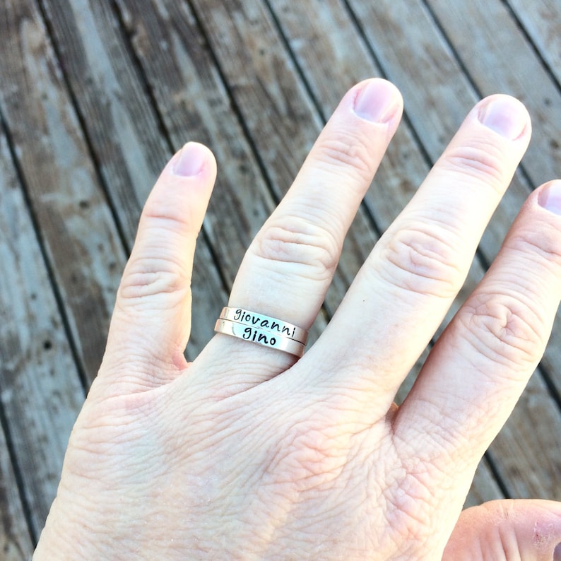 Hand Stamped Sterling Silver Stackable Rings Personalized | Etsy