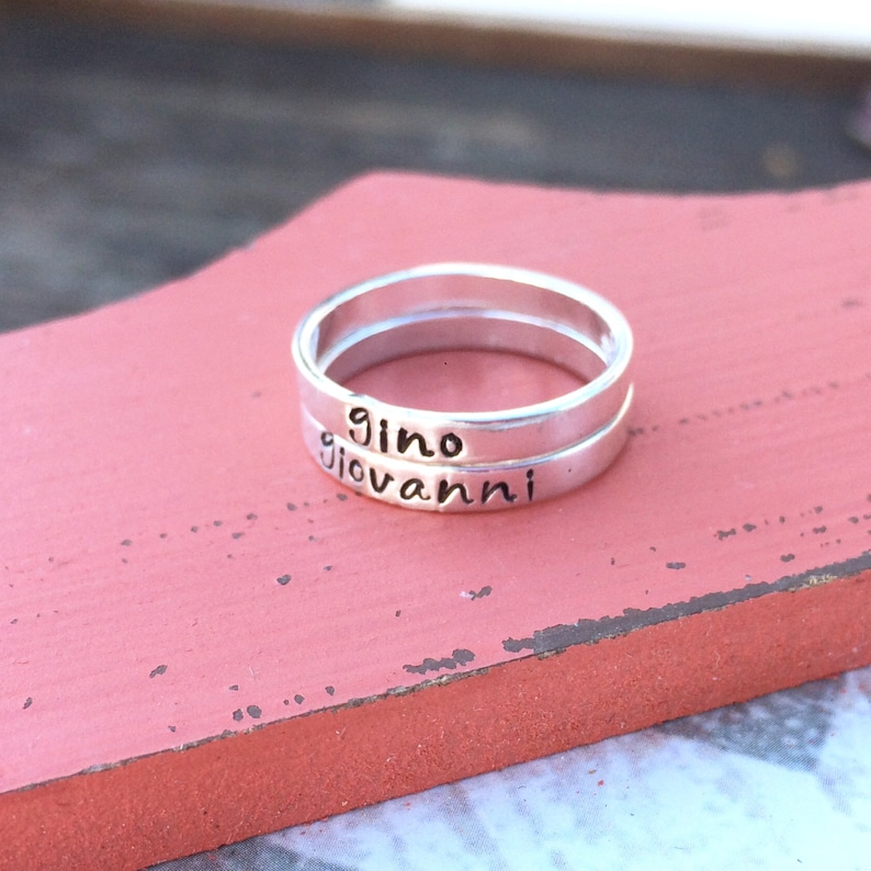 Hand Stamped Sterling Silver Stackable Rings Personalized | Etsy