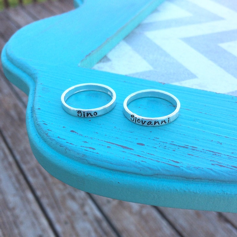 Hand Stamped Sterling Silver Stackable Rings Personalized - Etsy