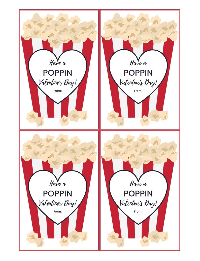 PRINTABLE Popcorn Valentine Cards / Valentine Printable for - Etsy