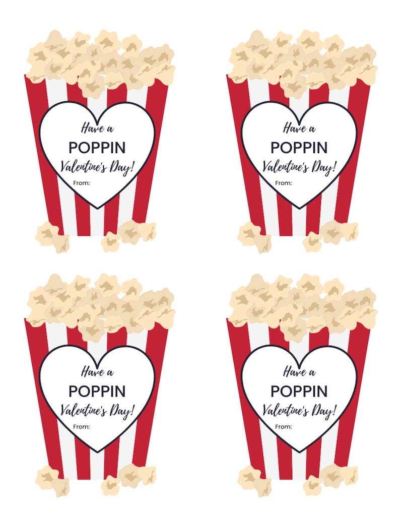 PRINTABLE Popcorn Valentine Cards / Valentine Printable for - Etsy