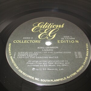 Vintage 1987 Vinyl LP Record Lizard King Crimson Near Mint Condition ...