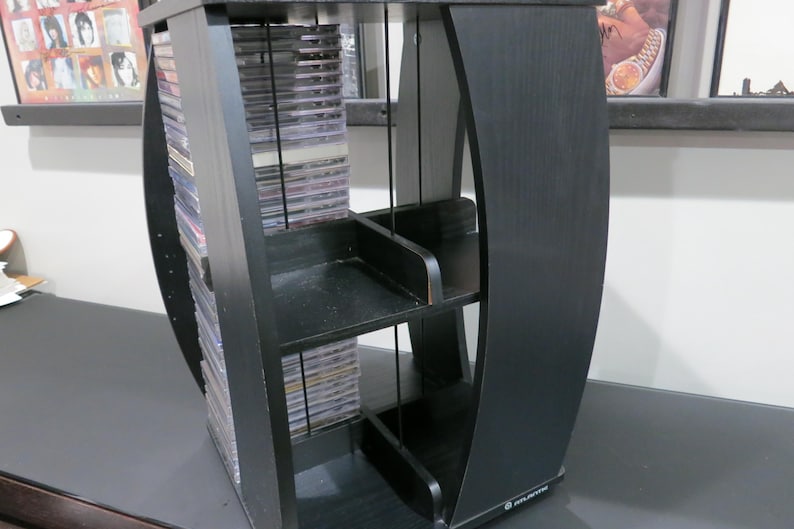Vintage Black Wooden CD Storage Tower: Rotating Media Holder, 160 Cds ...