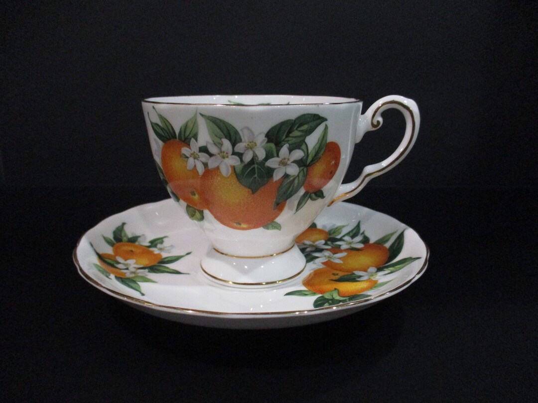 Tuscan Bone China Florida Pattern Oranges Vintage Cup and Saucer Set ...