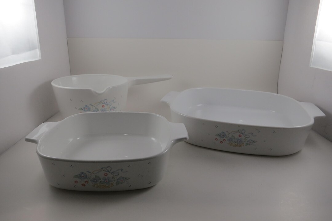 Vintage Corning Ware 3 Piece Country Cornflower Set A-10-B A-1-B 5-1-B ...