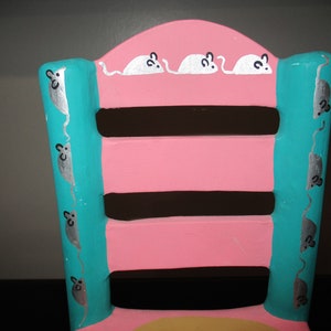 Rare Vintage Solveig Cox Pottery Cat Chair Teal Pink Beige With Mice ...