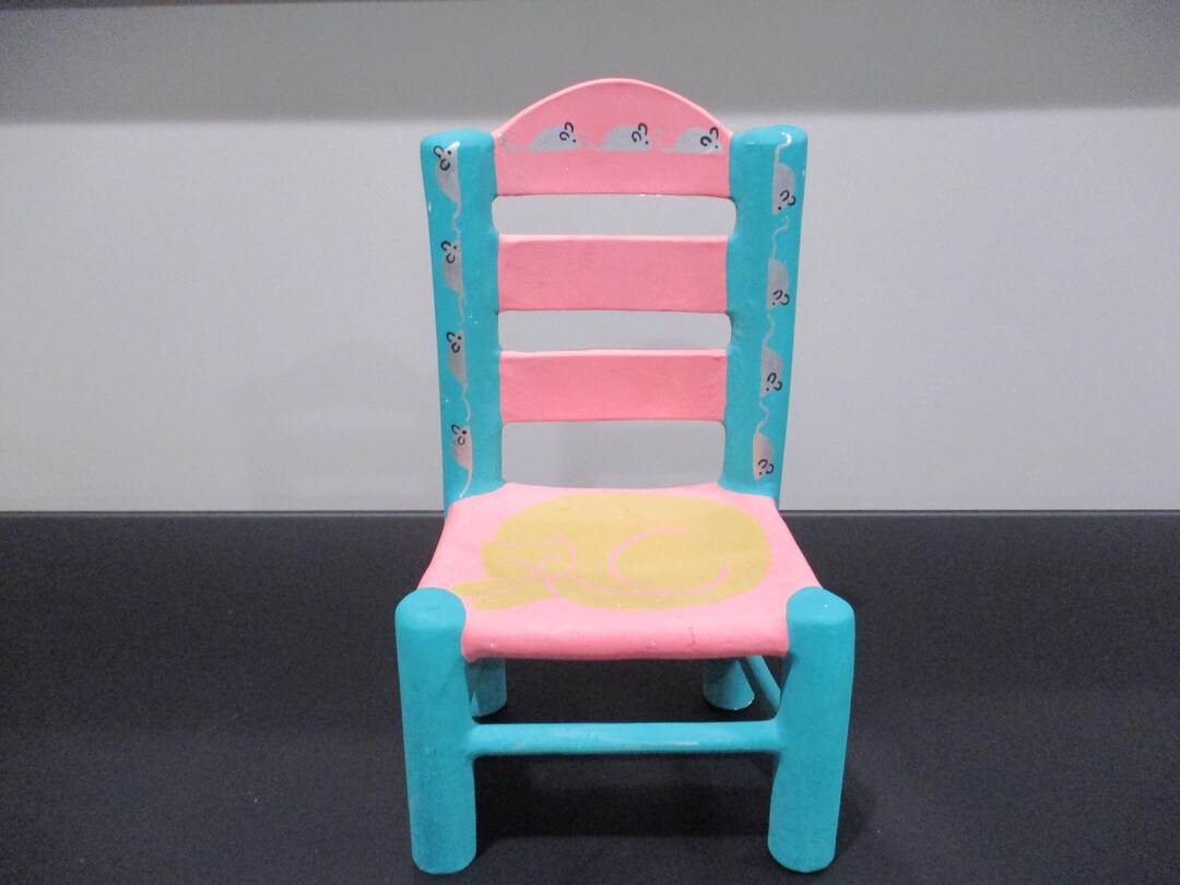 Rare Vintage Solveig Cox Pottery Cat Chair Teal Pink Beige With Mice ...