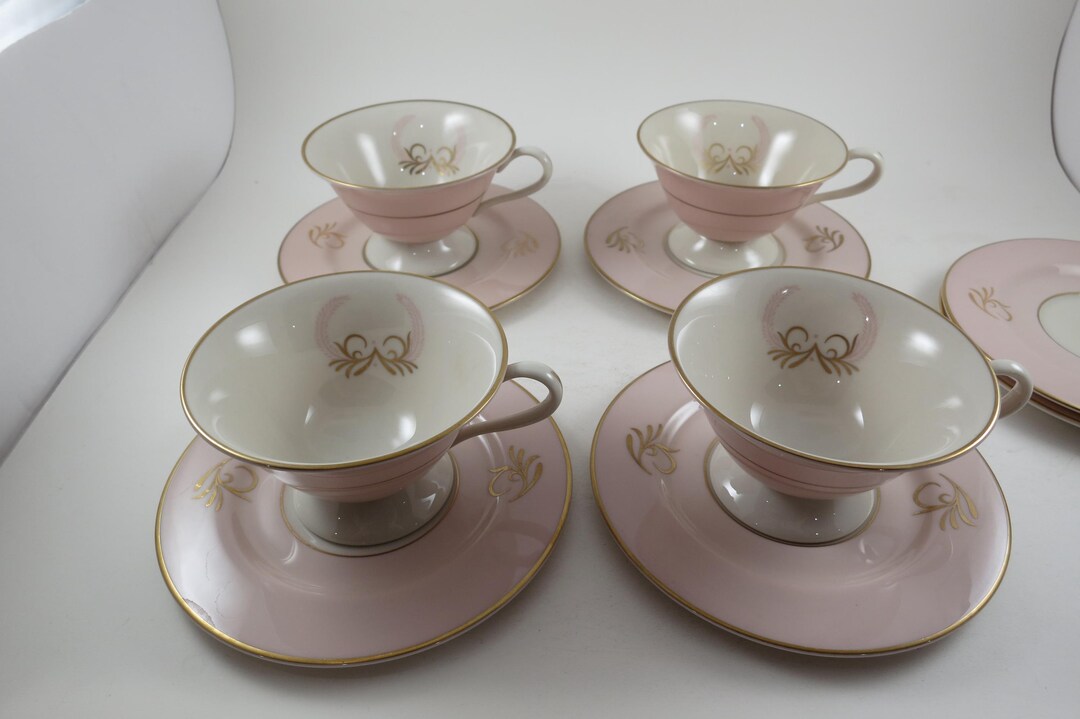 Vintage Royal Splendor China Cup and Saucer Sets: MCM Pink & Cream Gold ...