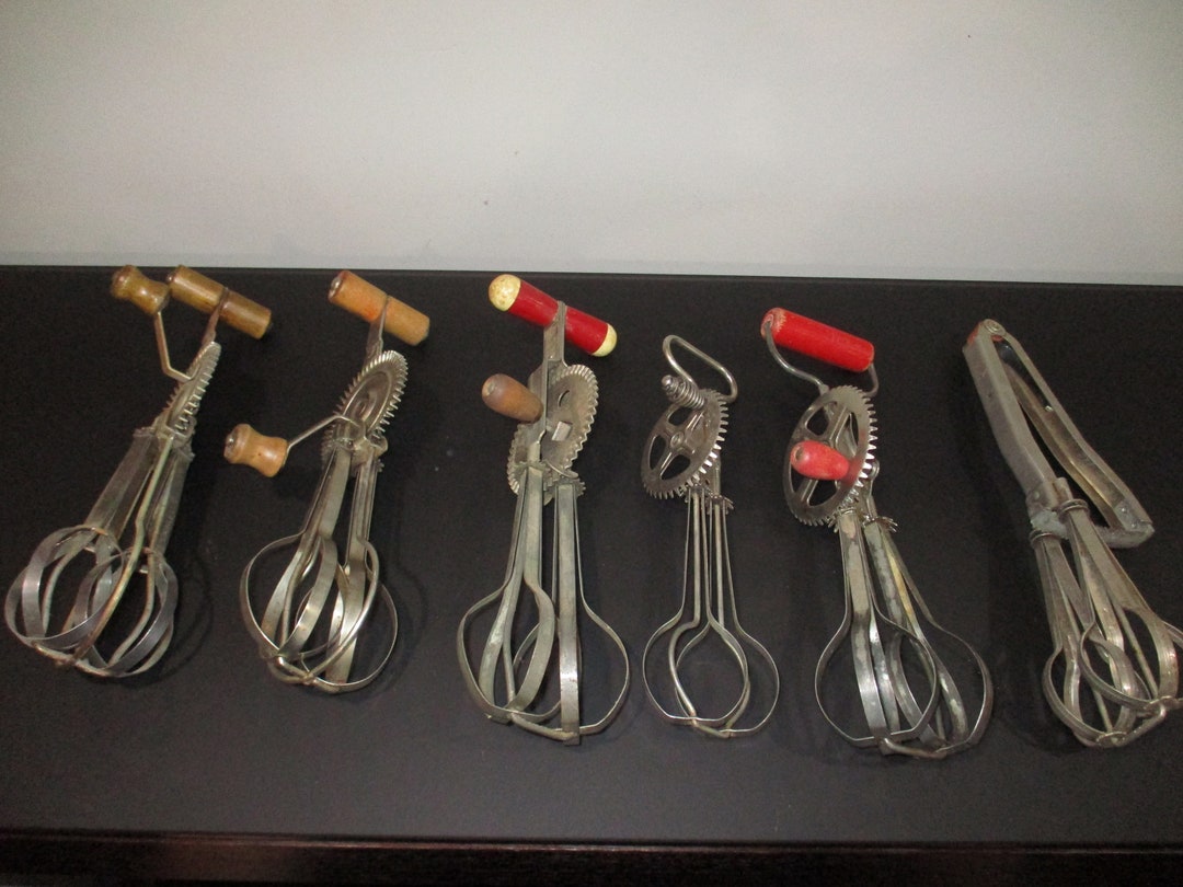 Collection of Six Vintage Hand Mixers Beaters Wooden Handles Free ...