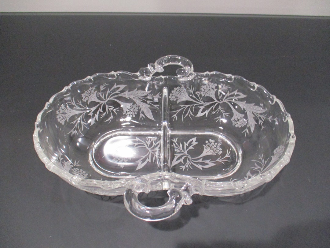Vintage Fostoria Heather Pattern 2 Section Relish Dish Nut Dish Etched ...