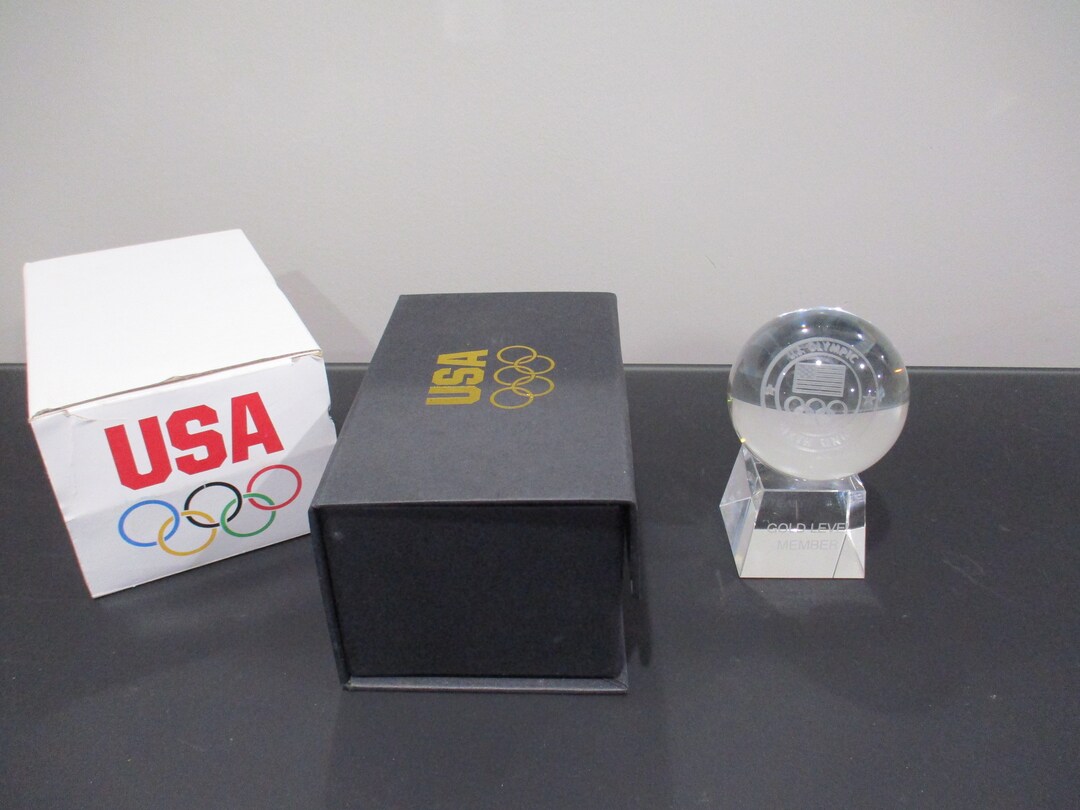 U. S. Olympic Sixth Ring Gold Level Member Glass Stand W/ Ball ...