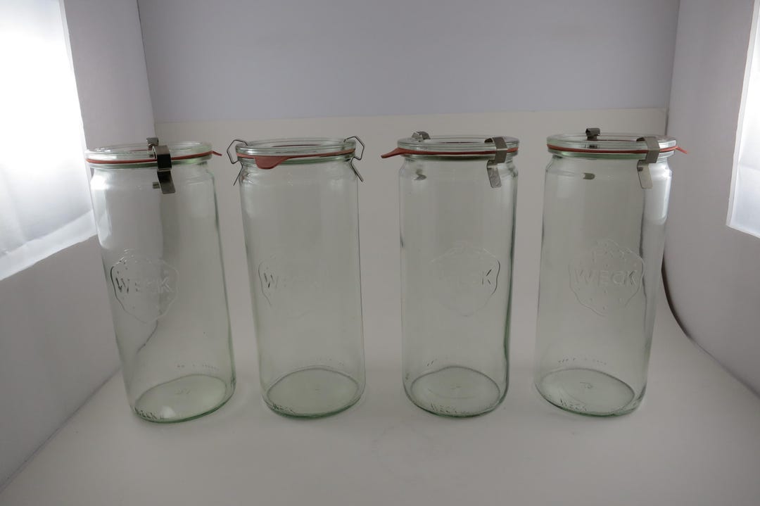 Set of Four Vintage Weck German Canning Jars With Glass Lids and Clips ...