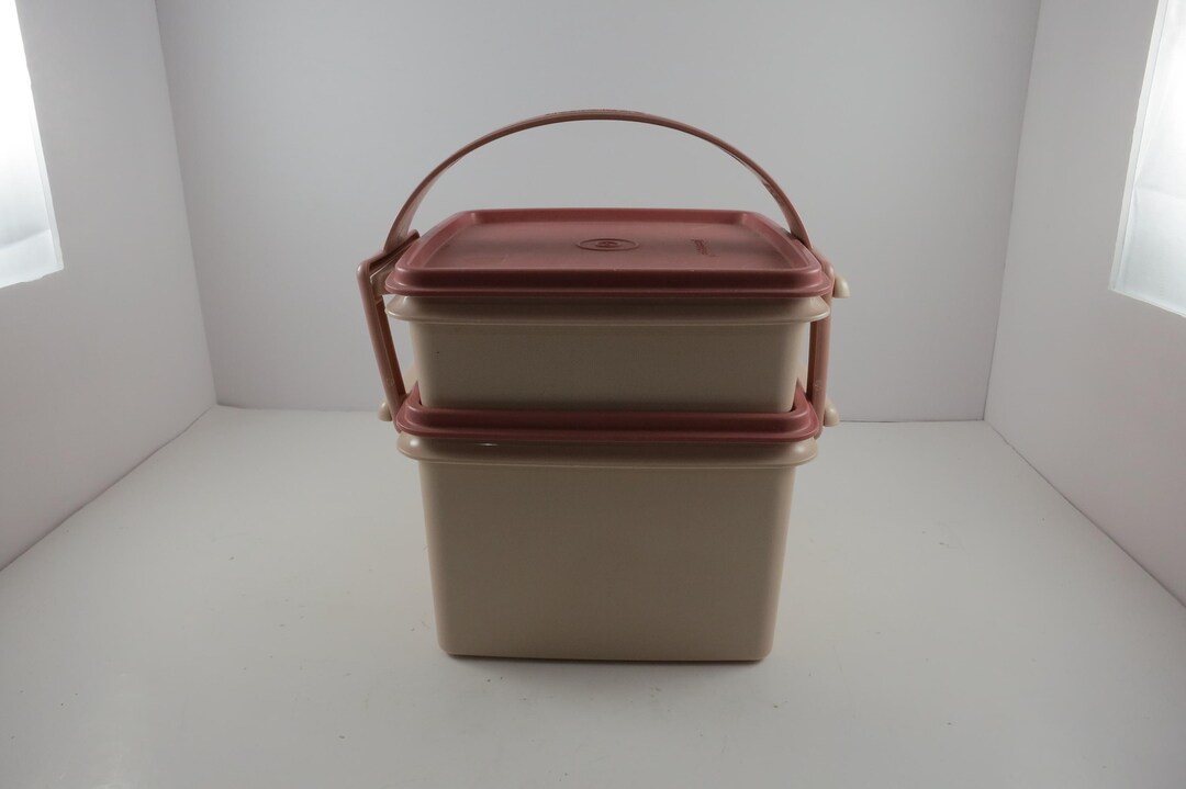Vintage Pink and Beige Tupperware Square Away Sandwich Keeper 2 With ...