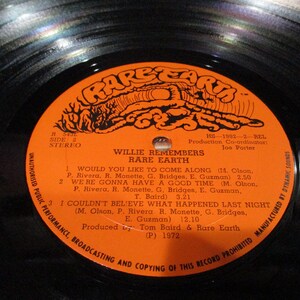 Vintage 1972 Vinyl LP Psychedelic Rock Record Willie Remembers Rare Earth Excellent Condition ...