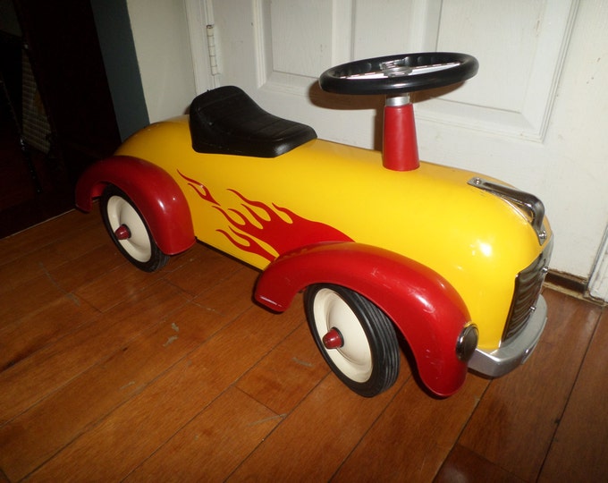 Vintage Steel Kids Ride on Car Goodboys Yellow and Red With Flames ...