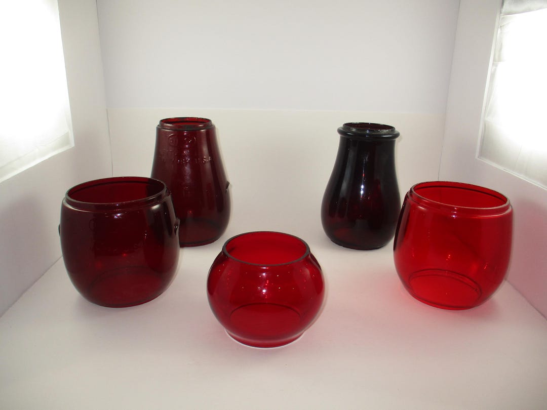 Vintage Set of Five Ruby Red Railroad Lantern Globes 2 Dietz Good ...