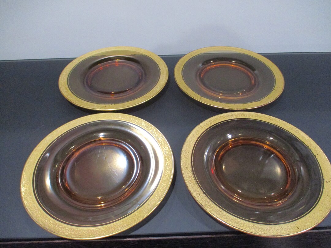 Vintage Tiffin Amber 8 Inch Lunch Plates With Gold Trim Set of Four ...