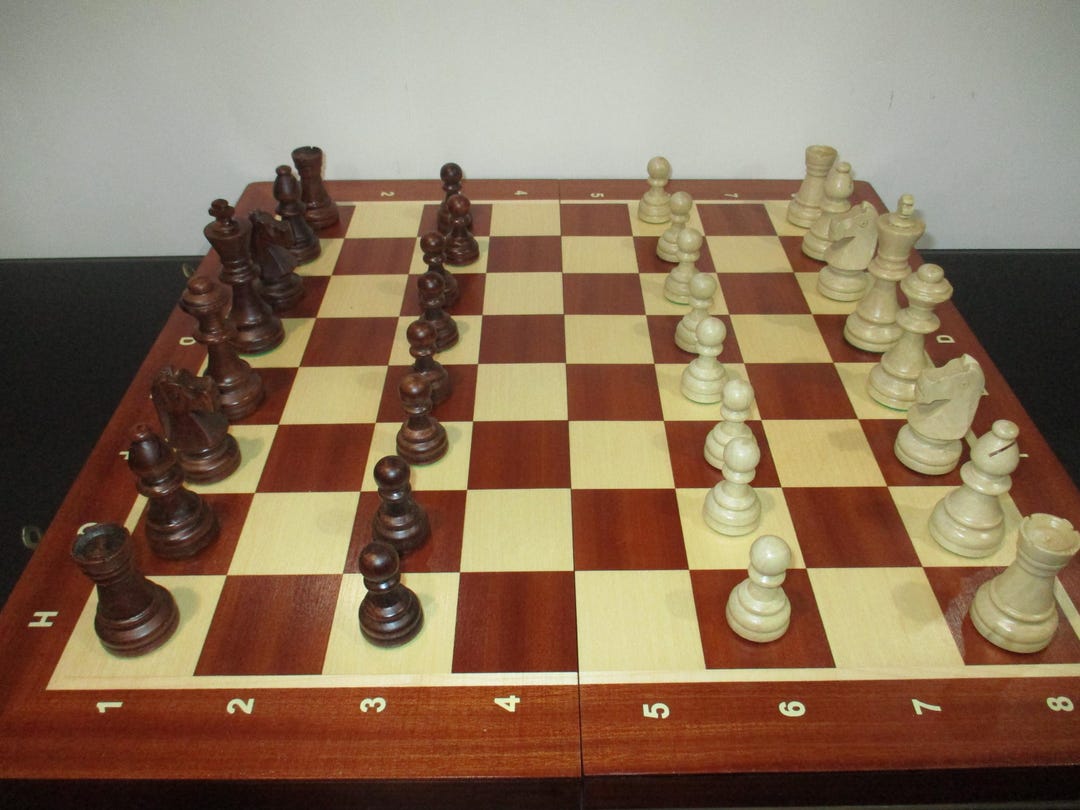Vintage Wooden Chess Set With Folding Board Custom Storage 20x20 100% ...