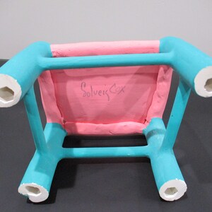 Rare Vintage Solveig Cox Pottery Cat Chair Teal Pink Beige With Mice ...