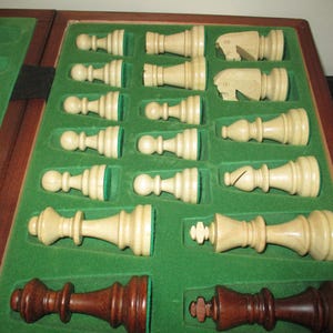 Vintage Wooden Chess Set With Folding Board Custom Storage 20x20 100% ...